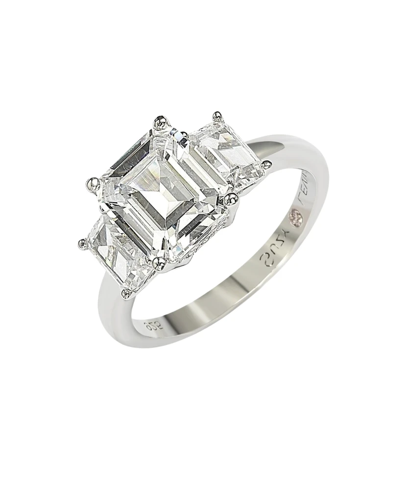 Suzy Levian Sterling Silver Emerald Cut 3 50cttw Cubic Zirconia 3 Stone